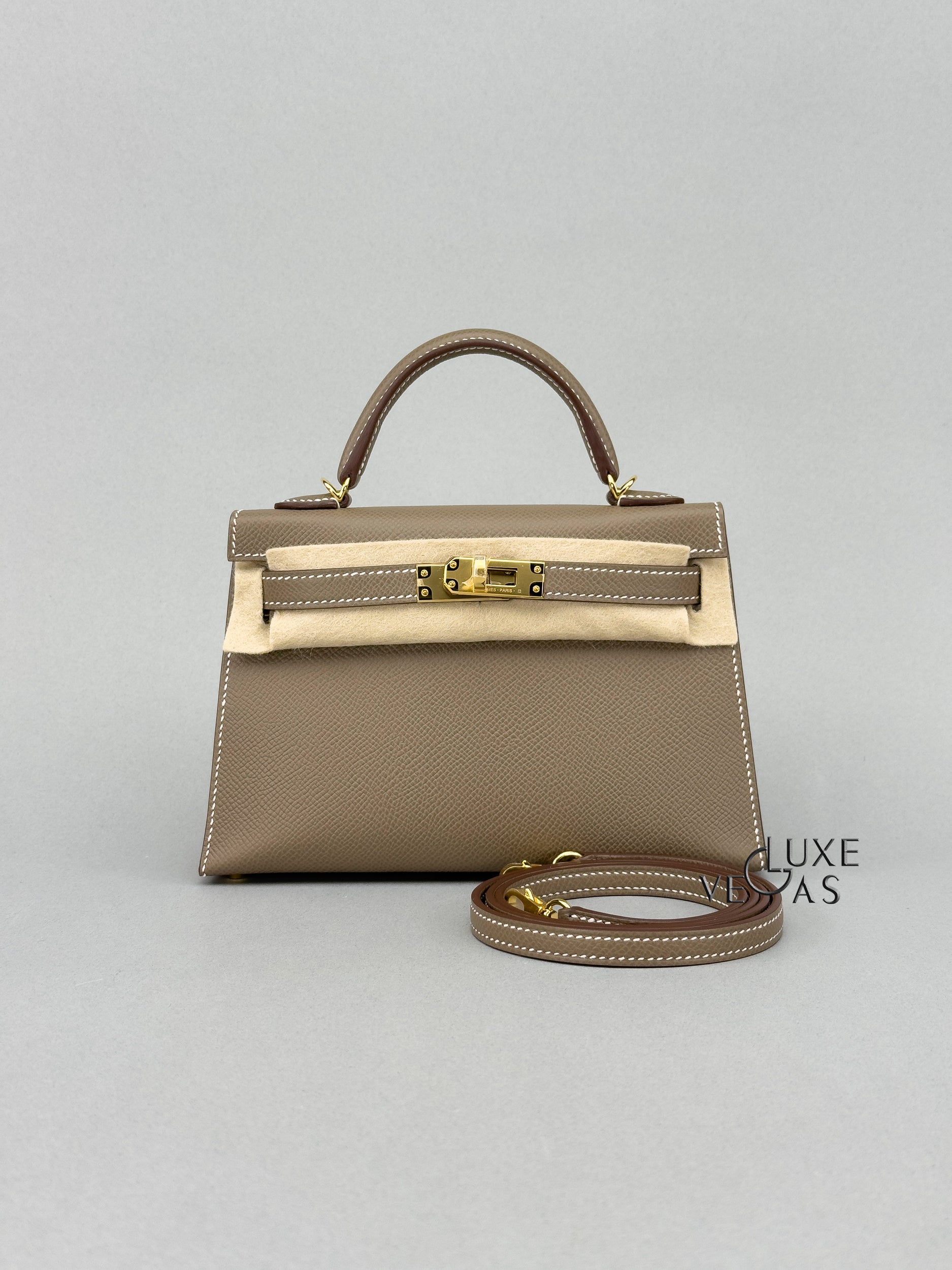 HERMES Mini Kelly 20 Sellier Epsom Etoupe Gold Hardware K Stamp Unworn